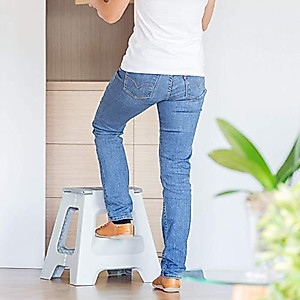 Vigar Compact Foldable 2-Step Stool, 16 inches, Lightweight, 330-pound Capacity Non-Slip Folding Step Stool, Gray