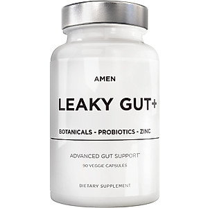 Amen Leaky Gut Supplements - Advanced Formula with Bioavailable L Glutamine, Zinc, Turmeric, Licorice Root - Bowel and Stomach Probiotics & Fermented Prebiotics - Vegan, Non-GMO - 90 Capsules