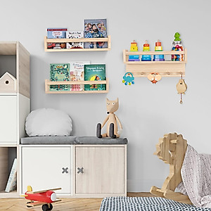 birola Nursery Book Shelves Set of 3,Nursery Shelves for Bookshelf Wall,Wall Bookshelves for Kids，Bathroom Decor, Kitchen Spice Rack (Natural)