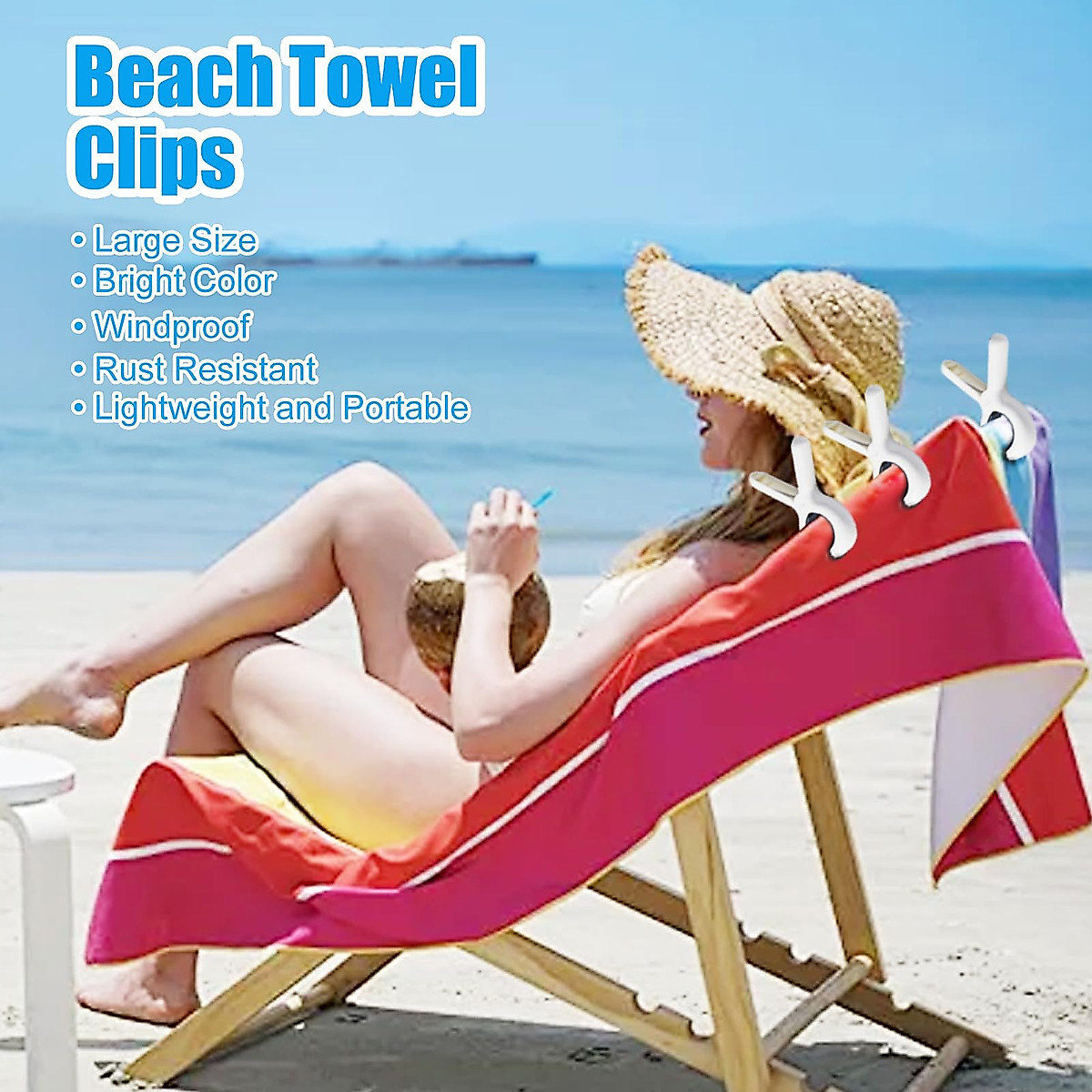 BHOYF Jumbo Clips Set - 10 Pack of Large 5 Inch White Plastic Clothespins for Beach Towels, Chairs, and Clothes - Outdoor Laundry Clips for Pool, Boat, Cruise, and Travel