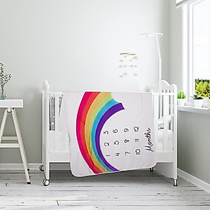 amzting Baby Monthly Milestone Blanket Girl or Boy - Newborn Month Blanket Personalized Shower Gift Soft Plush Fleece Photography Background Photo Prop Flower Blanket 59x39 inches (Rainbow)