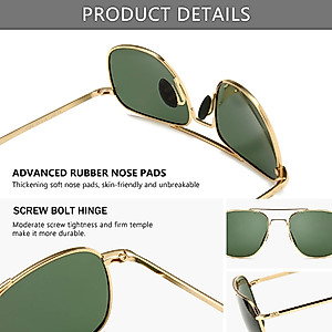 SUNGAIT Men's Military Style Polarized Pilot Aviator Sunglasses - Bayonet Temples (Gold Frame/Green Lens, 55) A285JKLV