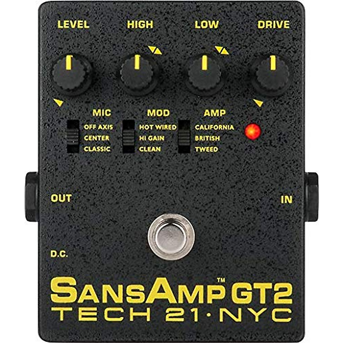 Tech 21 SansAmp GT2 Tube Amp Emulator Pedal Bundle with 2 Patch Cables and Power Supply