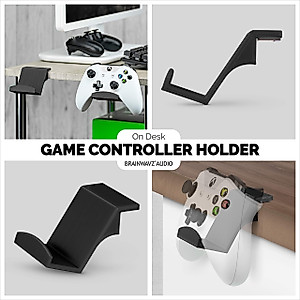 BRAINWAVZ 4 Pack - Game Controller Desktop Stand Holder for Xbox ONE 360 Switch PS4 STEAM PC Nintendo, Universal Gamepad Accessories - No Screws, Stick on, Black
