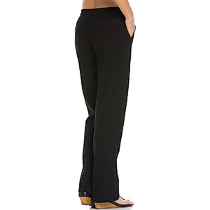 Poplooks Women's Comfy Elastic Waistband Drawstring Linen Pants (XX-Large, Black)