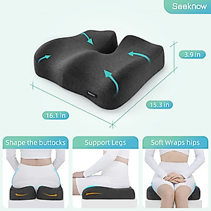 seeknow Lumbar Support Pillow for Office Chair Cushion for Back Pain Relief Office Chair Cushion Car Seat Cushion for Tailbone Pain Relief, Coccyx, Lower Back& Sciatica Pain Relief Butt Pillow Memory