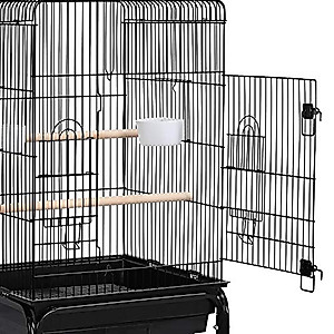 Yaheetech Medium Parakeet Bird Cage for Small Birds Sun Parakeets Green Cheek Cockatiels Conures with Wooden Perches&Rolling Stand, Black