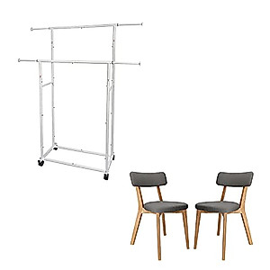 Fishat Simple Double Rod Garment Rack & SAH Solid Wood Dining Chair Set of 2
