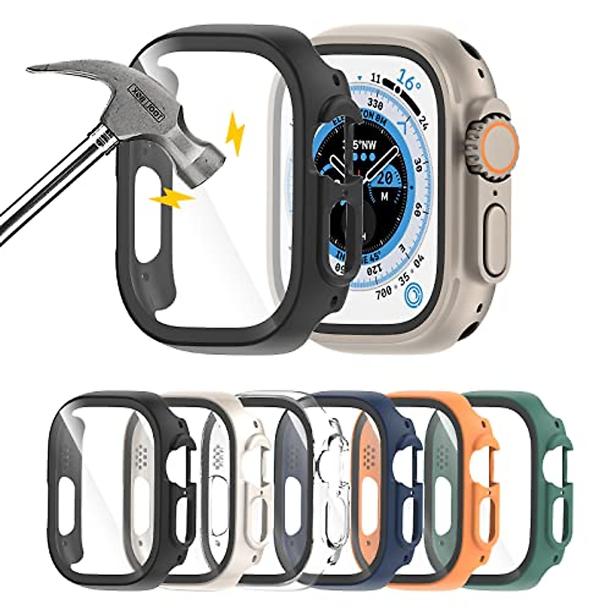 6 Pack Case with Tempered Glass Screen Protector for Apple Watch Ultra 2/Ultra 49mm, HASDON Ultra-Thin Scratch Resistant Full Protective Bumper Cover for iWatch Ultra 2/Ultra 49mm Accessories