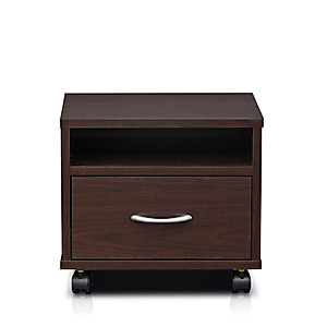 Furinno Indo Petite Under Desk Utility Cart with Casters, Espresso