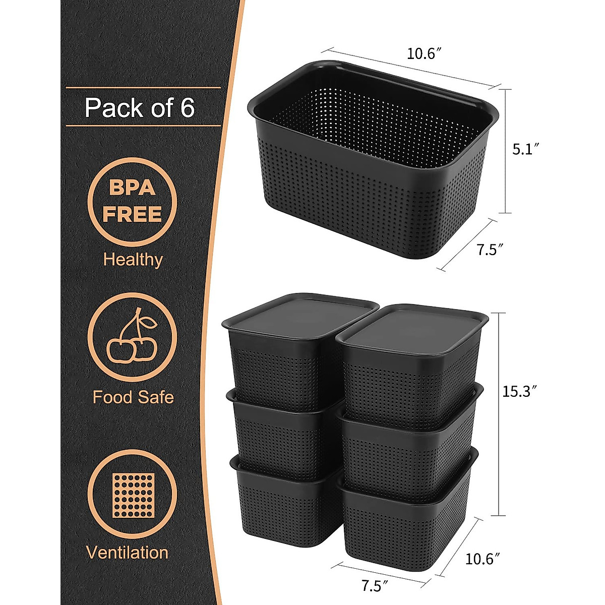KoTuosy Plastic Storage Baskets with Lids Baskets for Organizing Organizer Bins 6.8 Qt Stackable Storage Bins with Lids Tiny Holes, Storage Containers, Plastic Bins with Handle