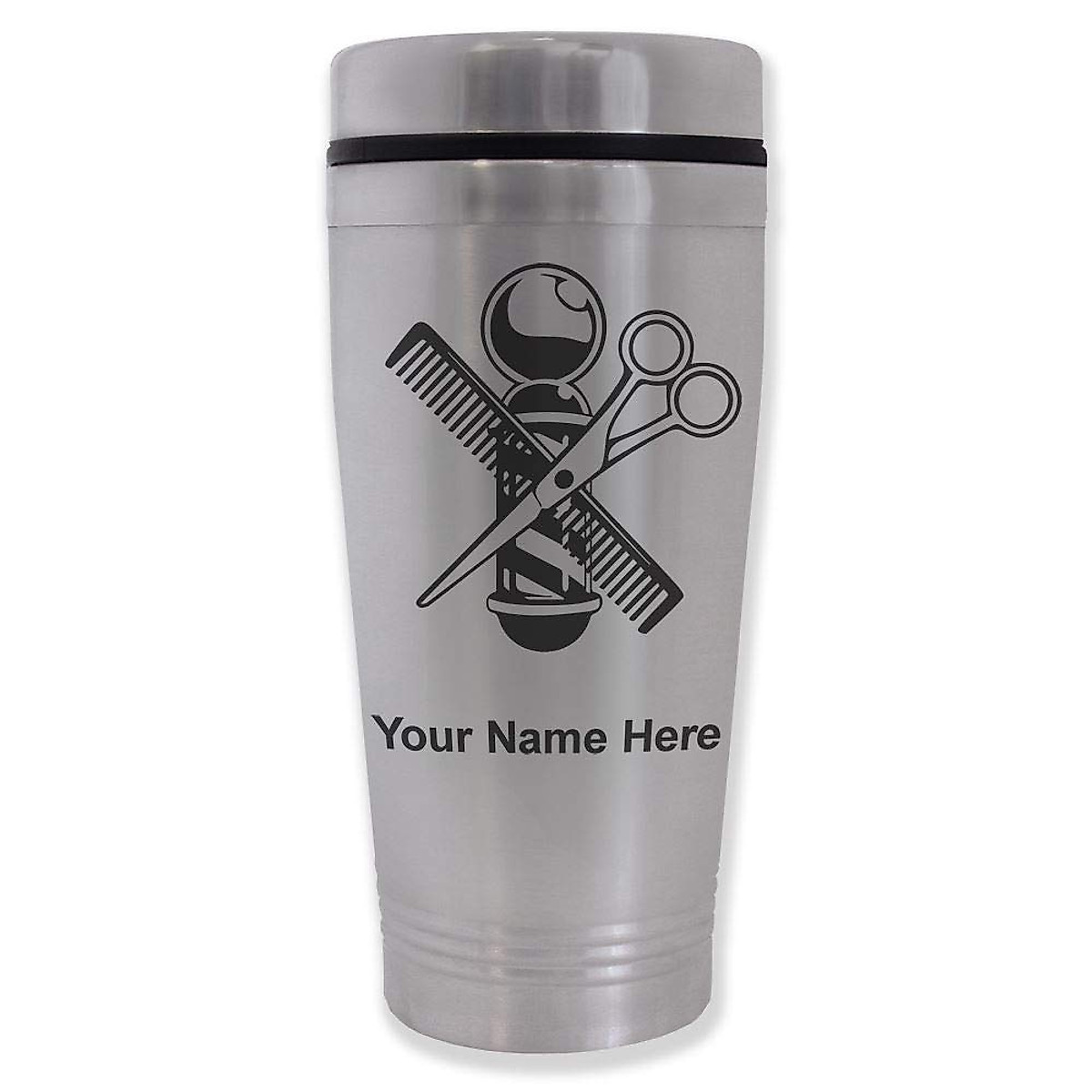 LaserGram 16oz Commuter Mug, Barber Shop Pole, Personalized Engraving Included