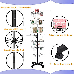 HomeToDou Upgraded Retail Display Rack with Card Clip,7 Tier Craft Show Racks,Store Display Shelves,Adjustable Rotating Stand,Jewelry Keychain Socking Hats,Movable Shop Spinner for Toys Show(Black)
