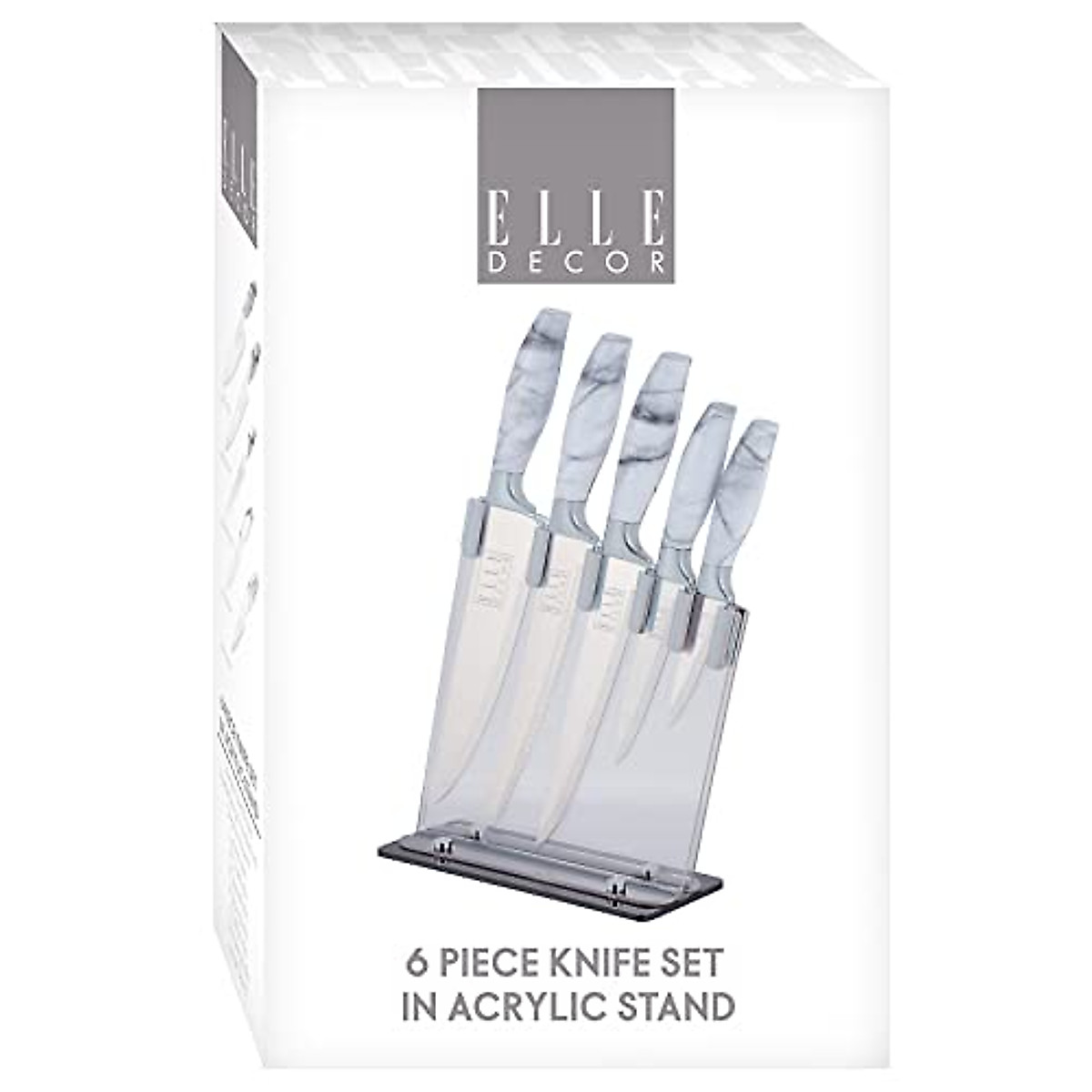 Elle Decor 5-Piece Professional Kitchen Knife Set with Block and Marble Handles