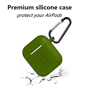 AirPods Case Cover Compatible Apple Airpods 2 & 1[Front LED Visible],9 in 1 Kits Airpods Accessories Protective Silicone Skin with Airpods Watch Band Holder/Ear Hook/Strap/Clip/Keychain-Olive Green