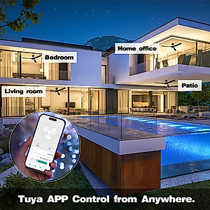 cumilo 60” Large Smart Ceiling Fans with LED Lights Remote,Indoor Outdoor Black Ceiling Fan Controlled by WIFI Alexa App,Quiet DC Motor,6-speed,Dimmable,Modern 3 Blades for Bedroom Living Room Patio