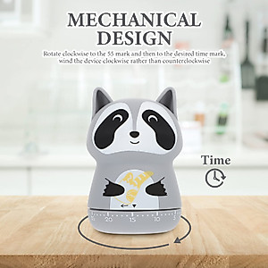 Raccoon Kitchen Timer Cooking Timepiece: Manual Mechanical Timer 60 Minutes Cute Cartoon Animal Shape Countdown Clock Portable Alarm Clock Kitchen Cooking Tool