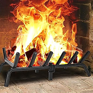 STBoo Fireplace Grate 20inch - Wood Stove Fire Grates Heavy Duty | Fireplace Log Holder | Firewood Log Burning Wrought Cast Iron Rack | Fire Pit Tray for Indoor Chimney Hearth & Outdoor Kindling Tool