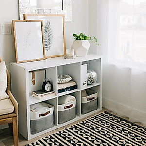 OrganiHaus Large Fabric Storage Baskets for Shelves 3 Pack | 15x11in Closet Storage Bins for Shelves | Cloth Baskets for Organizing | Linen Closet Organizers | Fabric Basket - Gray/White