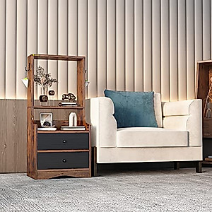 ALISENED 2 Tier Bookshelf, Tall Bookcase with 2 Storage Drawers, Display Standing Shelf Units, Wood Storage Shelf for Living Room, Bedroom, Home Office, Rustic Brown