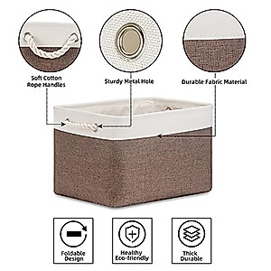 Bidtakay Baskets Set Fabric Storage Bins-White&Earthy Brown Bundled Baskets of 2 Large Baskets 16" X 11.8" X 11.8" + 3 Medium Baskets 15" X 11" X 9.5"