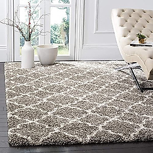 SAFAVIEH Hudson Shag Collection Accent Rug - 4' x 6', Grey & Ivory, Trellis Design, Non-Shedding & Easy Care, 2-inch Thick Ideal for High Traffic Areas in Entryway, Living Room, Bedroom (SGH282B)