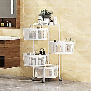 STYLIFING 4 Tier Rotating Shelf with Lockable Wheels, Storage Cart for Vegetable Fruits Metal Household Organizer Corner Shelf for Kitchen Living Room Bathroom, White