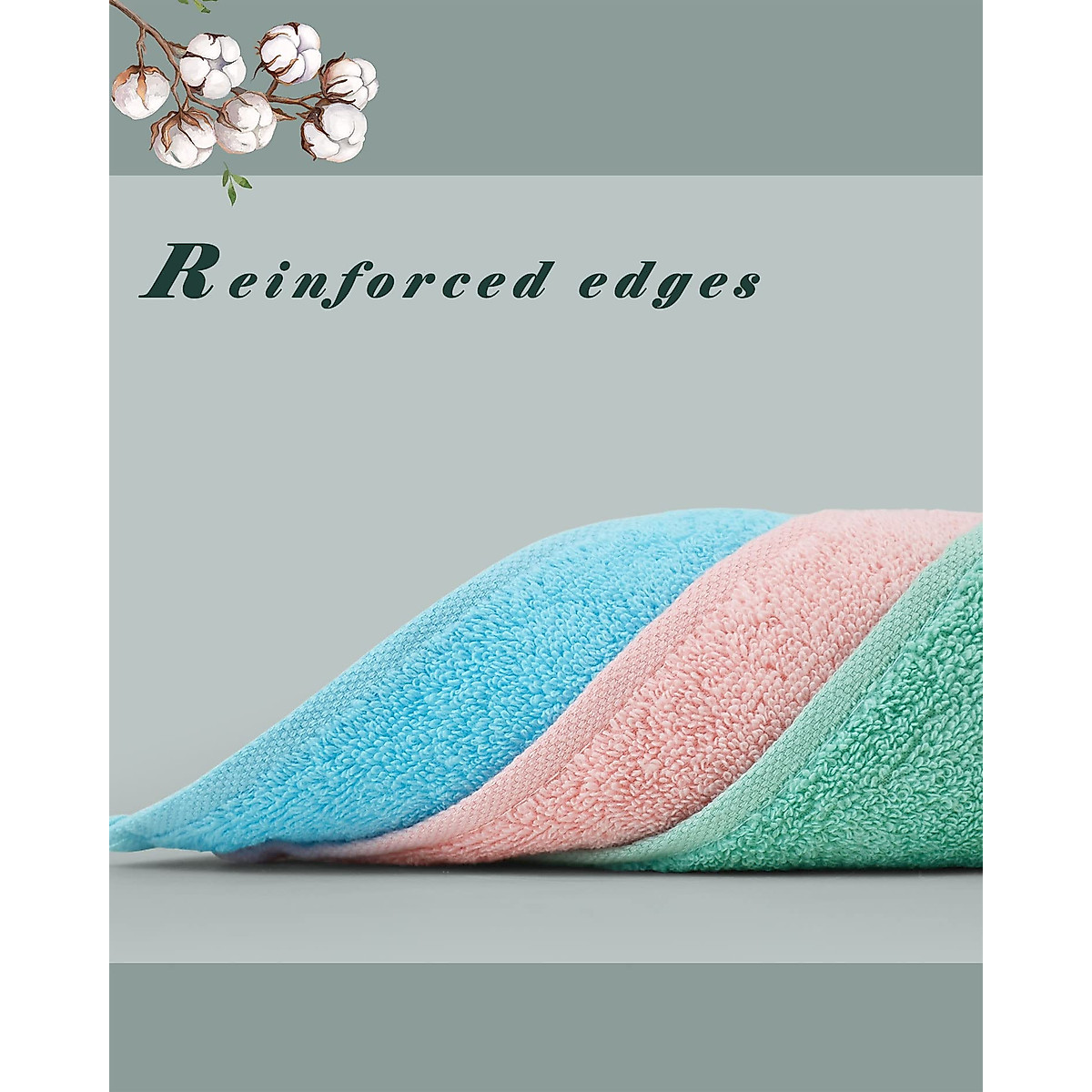 Cleanbear Soft Hand Towels - 100% Cotton Bath Hand Towel Set, Lightweight for Quick Dry (2 Pack, 13 x 29 Inches) (Pink, Blue and Green)