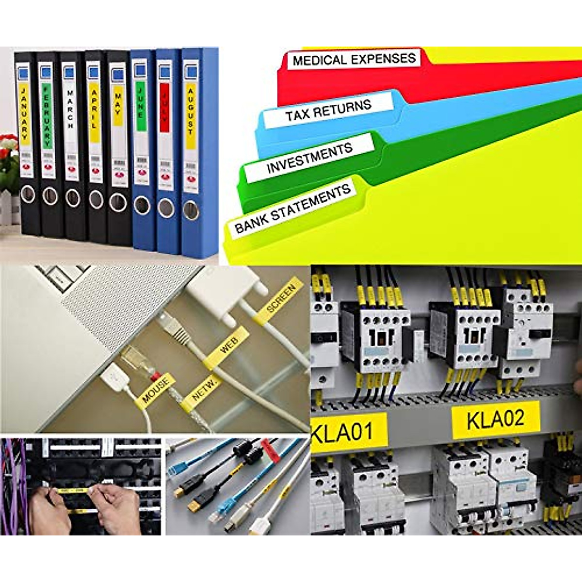 NEOUZA Compatible with Brother P-Touch TZ TZe 131 231 431 531 631731 Tape Label 12mm(0.47 Inch) x 8m (26.2ft) (Set of 6 Color Packs Black Print on Clear White Red Blue Yellow Green)