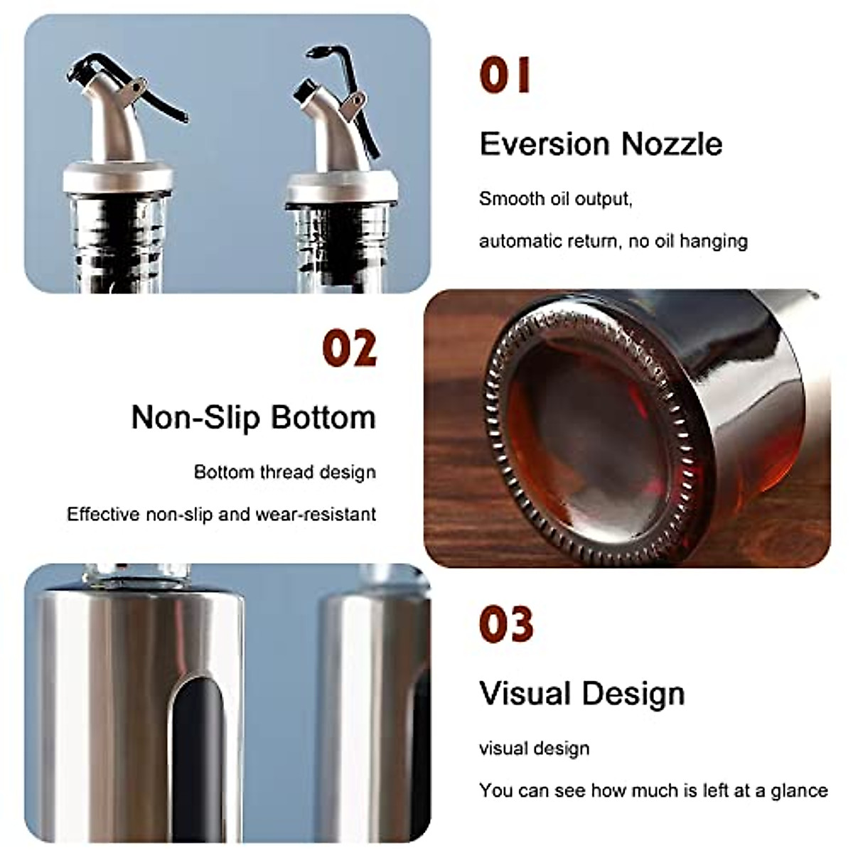 ZENG Oil Dispenser Bottle for Kitchen, Olive Oil and Vinegar Dispenser Bottle Set, Stainless Steel Oil Bottles Dispenser, Glass Oil Sauce Bottle Dispenser