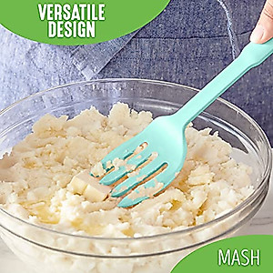 GreenLife Cooking Tools and Utensils, 10-in-1 Silicone Fork to Stir Mix Mash and Scrape, Heat and Stain Resistant, Dishwasher Safe, Turquoise