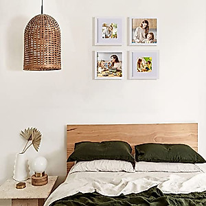 Egofine 8x8 Picture Frames 4 PCS - Made of Solid Wood Covered by Plexiglass for Table Top Display and Wall Mounting Photo Frame for Pictures 4x4/6x6 with Mat White