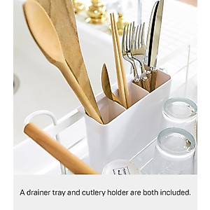 Yamazaki Home Sink Removeable Drainer Tray, Kitchen Drying Organizer Holder, One Size, White Steel + Wood | Dish Rack