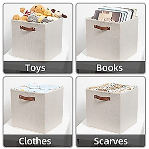 HNZIGE Large Storage Baskets Set of 4 Bins Collapsible Storage Baskets,13x13 Storage Cube Bins with Handles,Foldable Storage Cube Bins for Shelves, Closet Storage Organizer Home Nursery Office(cream)