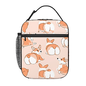 Oplp Cute Corgi Butt Lunch Bag Lunch Box Insulated Meal Bag Food Container for School Work Picnic Travel
