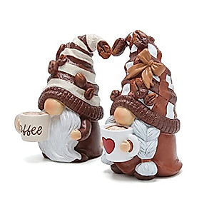 Hodao 2PCS Coffee Gnomes Coffee Bar Decor Accessories Spring Summer Swedish Tomte Elf Dwarf Figurines Spring Summer Gnome Decorations Gifts Fall Gnome Decor Indoor Home Decorations