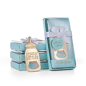 DAJAMAI 18 Pack Baby Bottle Bottle Opener for Newborn Baby Shower Favors, Baby Shower Party Return Gifts for Guest, Poppin Bottles Openers with Exquisite Gifts Box used for Baby Party Souvenirs (Blue)