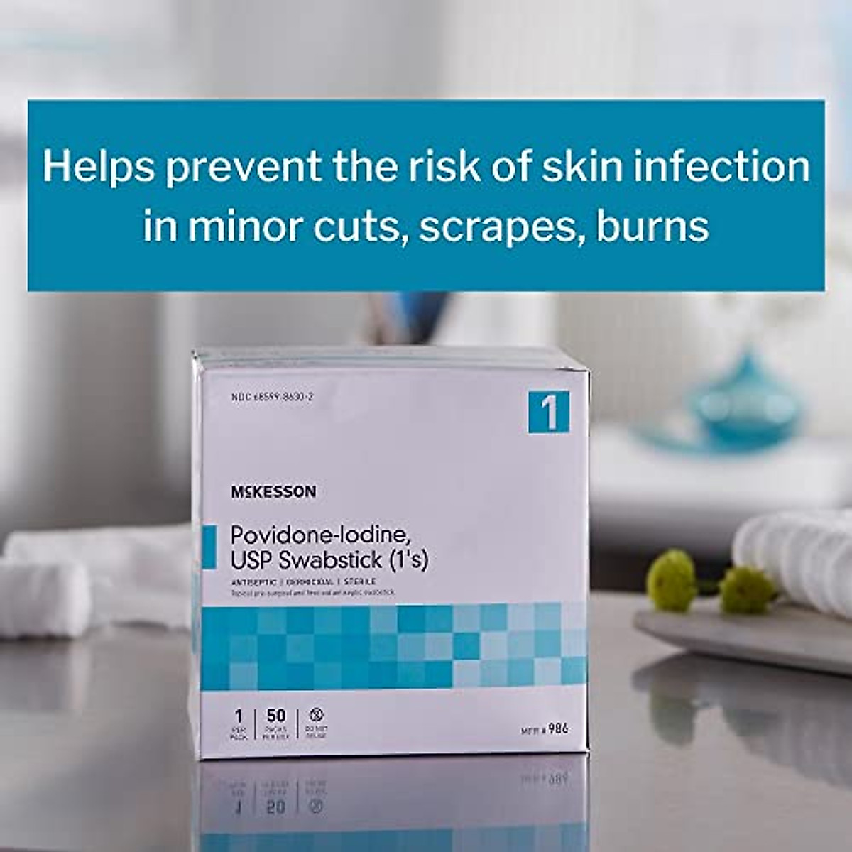 McKesson Povidone-Iodine Impregnated Swab Stick, Sterile - 4 in, 50 Sticks, 1 Pack