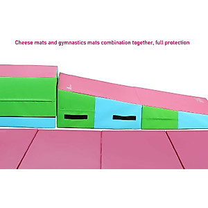 M HI-Mat Gymnastics Mat Cheese Wedge Mat Home Gymnastics Mat, Multi-size Skill Shape Rolling mat Home Sports Cheese Mat (pink&blue&green)