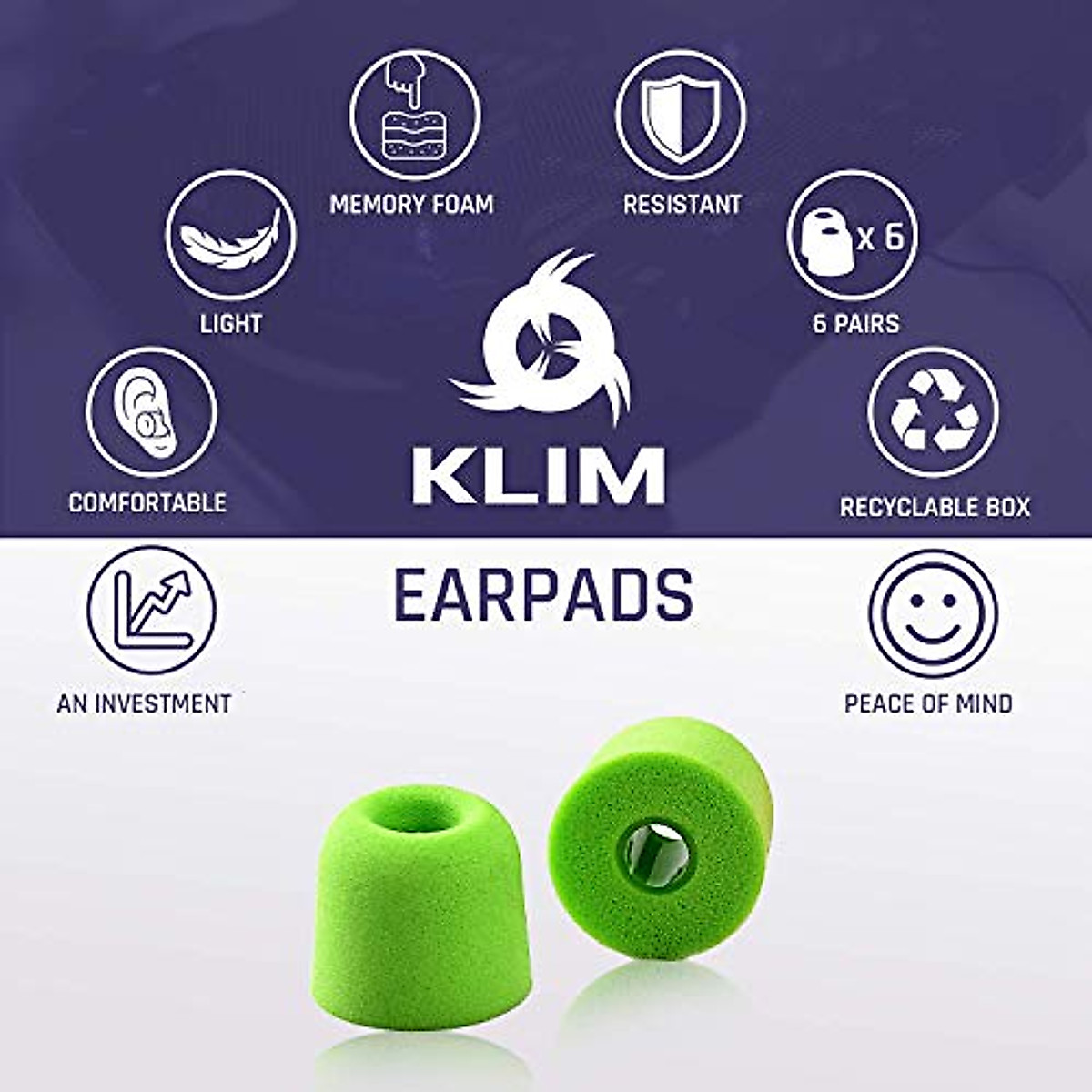 KLIM Earphone Foam Earbud Tips 4.5 mm + New 2023 Version + 12 Innovative Memory Foam Earbuds Tips + Extremely Comfortable + Isolates from Outside Noise + Earphone Tips in 2 Different Sizes