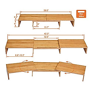 Dual Monitor Stand Riser,3 Shelf Screen Stand with Adjustable Length and Angle,Desktop Stand Storage Organizer for Laptop Computer, TV, PC, Printer, Multi Media Speaker-Bamboo Burlywood by HUVIBE