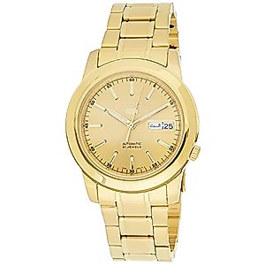 SEIKO Men's SNKE56 5 Automatic Gold Dial Gold-Tone Stainless Steel Watch