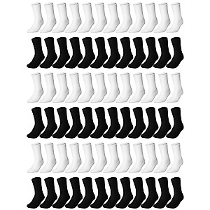 Haysandy 72 Pairs Bulk Cotton Crew Socks for Men Women Casual Socks Sport Casual Bundle Socks Athletic Socks Set for Homeless Adult (Black, White,Plain)