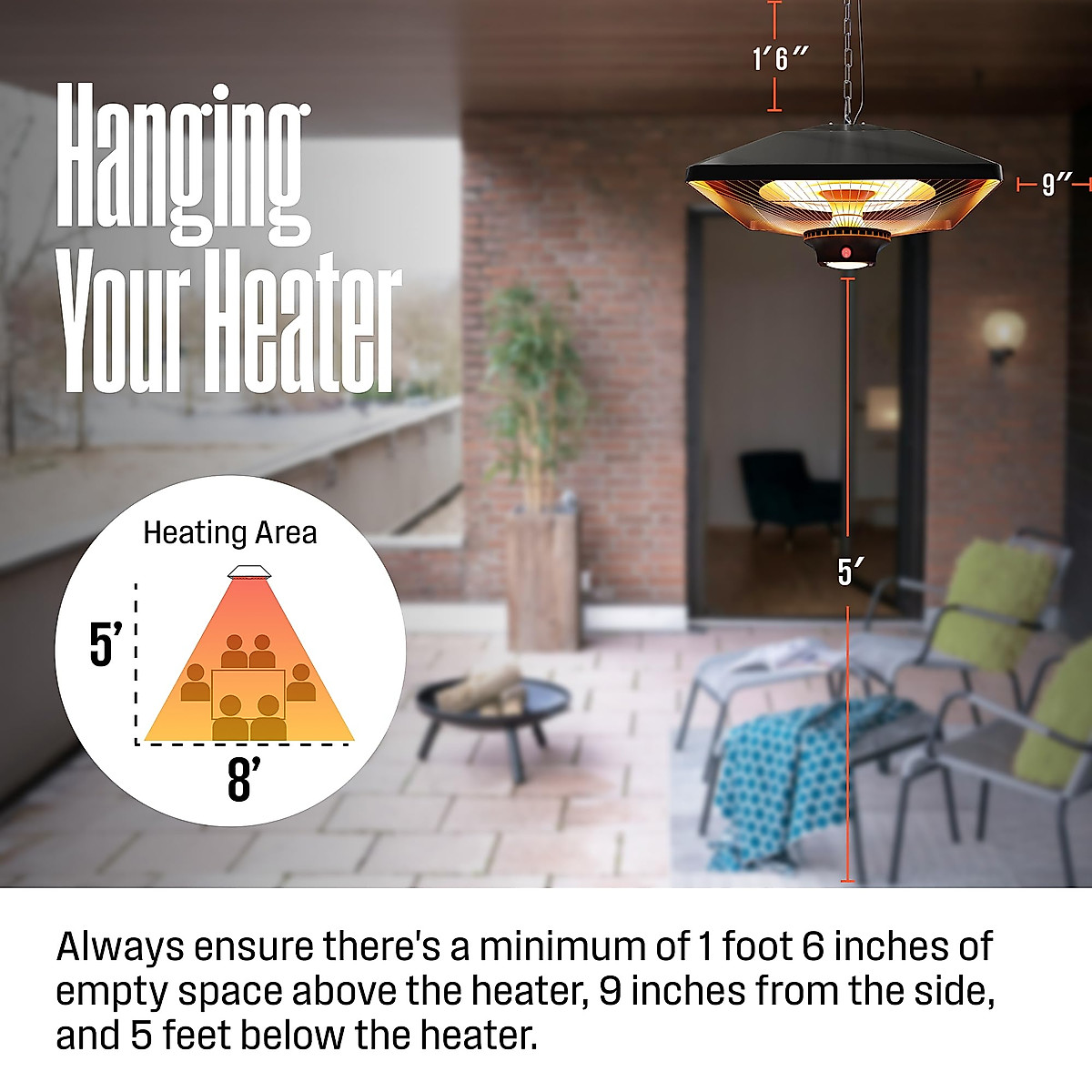 Westinghouse Outdoor Ceiling Patio Heater, Water Resistant, Adjustable Heat Output Up to 1500W, Auto Shut Off Overheat Protection, Hanging Infrared Heater for Patio Cover, Gazebo, Pergola, & More