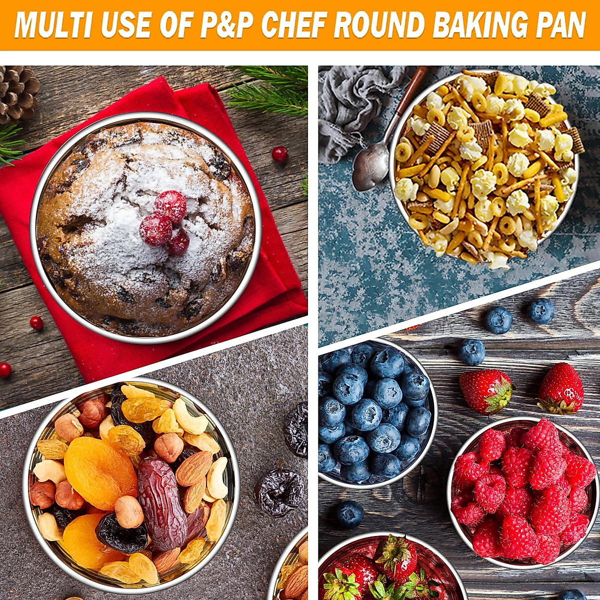 4 Inch Cake Pan Set of 3, P&P CHEF Small Stainless Steel Round Baking Layer Pans Bakeware for Mini Cake Pizza Bread, Non Toxic & Healthy, Leakproof & Easy Clean, Mirror Finish & Easy Releasing