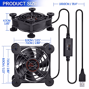 Snowfan U01, Silent Dual 80mm USB Fan, 5V Portable Cooling Fan, 3 Adjustable Wind speeds for Receiver DVR Playstation Xbox Computer Cabinet Cooling (duan fan 8025)