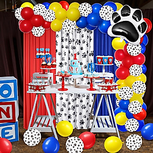 SmoothNovelty 57 Pcs Dog Paw Party Decorations, Paw Backdrop Curtains 50 Paw Theme Balloons with Accessories for Farm Animal Paw Theme Birthday Party Photo Supplies (Red Blue Series)