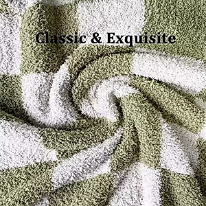 Ultra Soft Checkered Blanket Cozy Buffalo Check Throw Fluffy Knitted Reversible Throw Blanket Lightweight Fleece Checkerboard Grid Blanket for Sofa Couch Bed Travel, Sage Green, 51''x63''