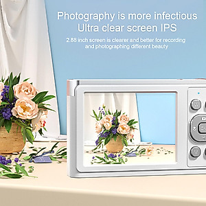 Compact Small Camera, 2.88 Inches IPS 16X Zoom 750 Mah Digital Zoom Camera 4K Video Output for Travel (White)