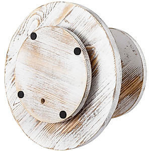 MyGift 2 Tier Lazy Susan Dessert Display Stand - Shabby White Washed Solid Wood and Industrial Matte Black Metal Pipe 360 Degree Rotating Cupcake Riser Tray